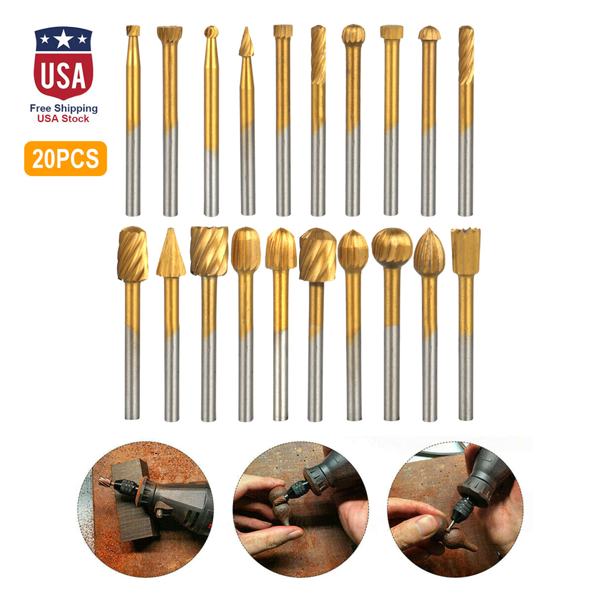 20X- Tungsten Carbide Rotary Burr Set Grinder Bit 1/8" Shank Dremel ...
