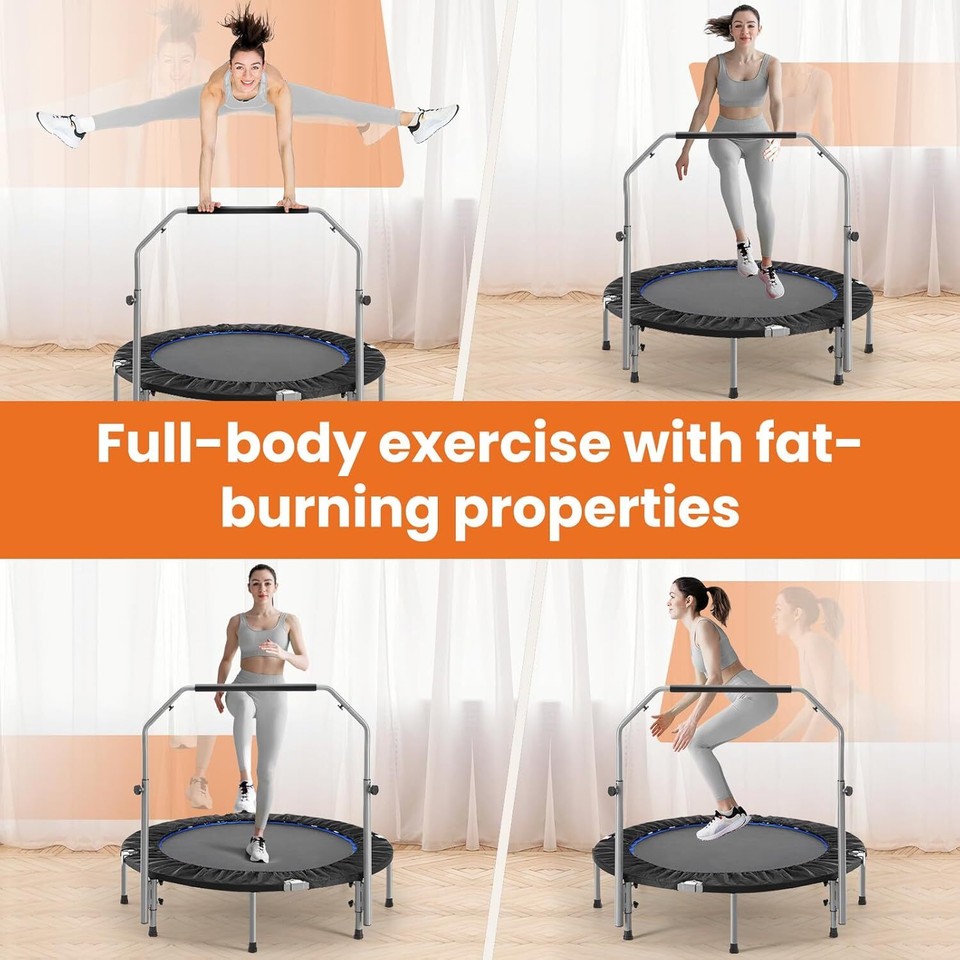 40" Foldable Adult Mini Trampoline Fitness Rebound Trampoline w/ Adjust ...