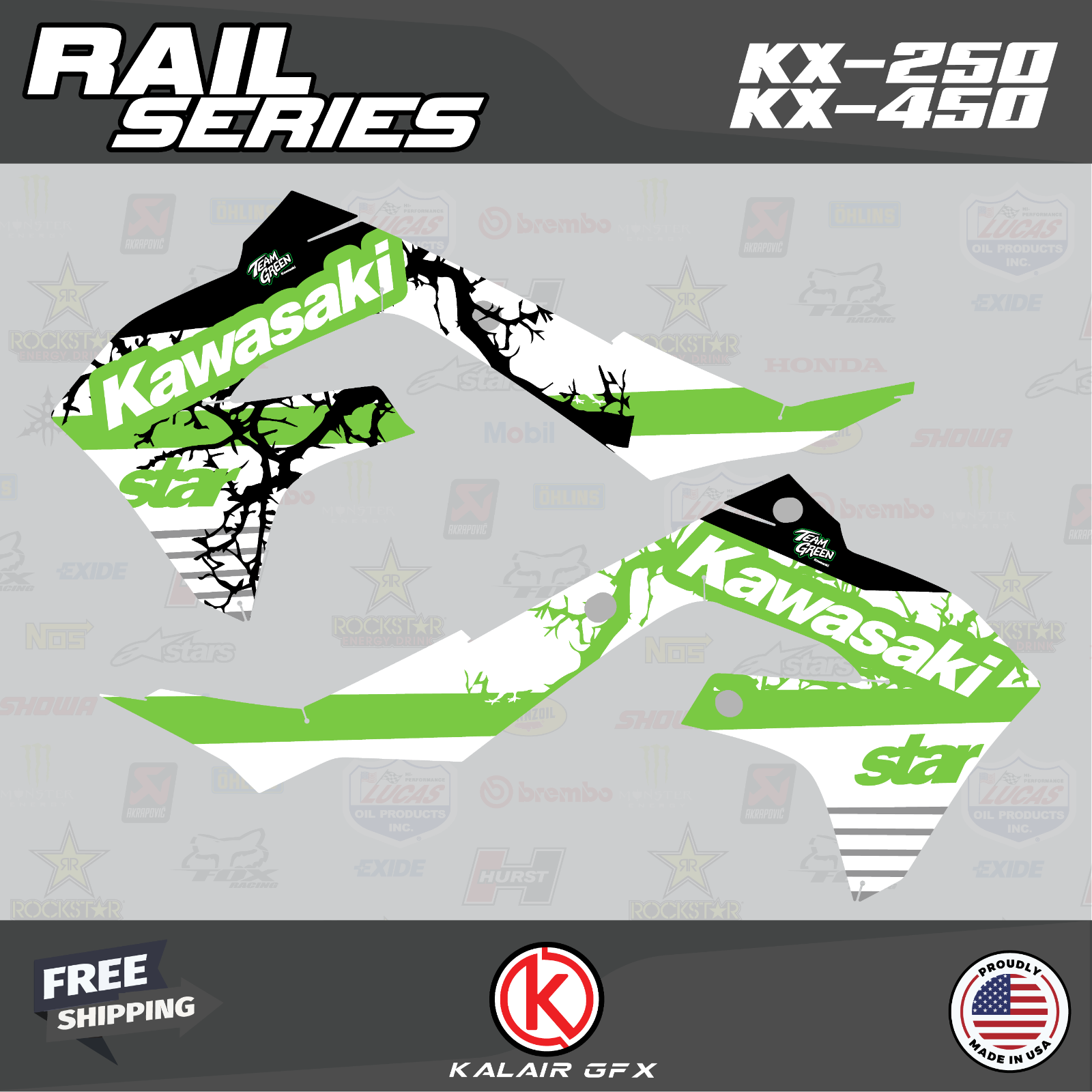 Graphics Kit for KAWASAKI KX450F (2019-2023) KX250F (2021-2023) Rail ...