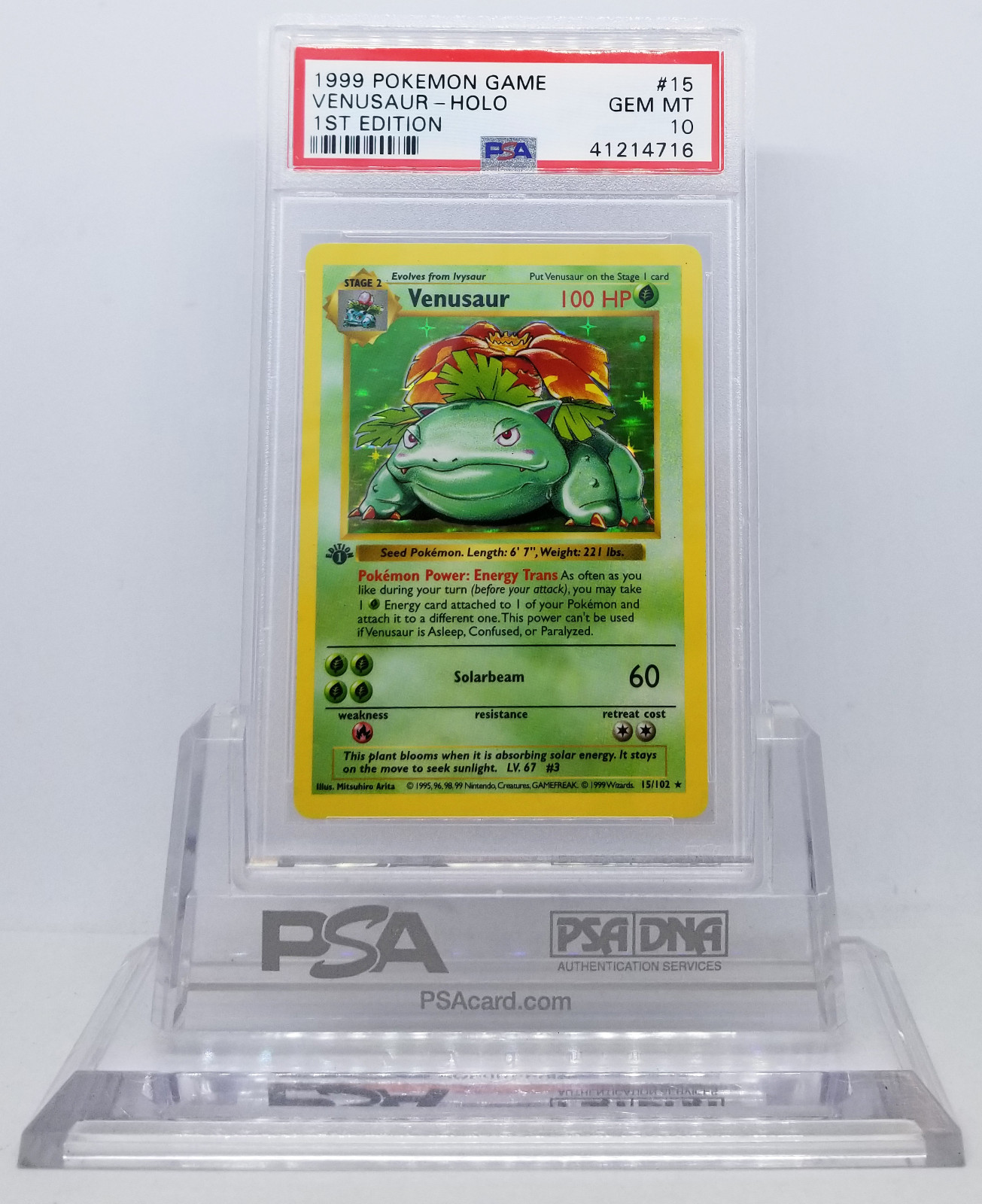 POKEMON 1ST ED SHADOWLESS BASE SET VENUSAUR #15 HOLO PSA 10 GEM MINT ...