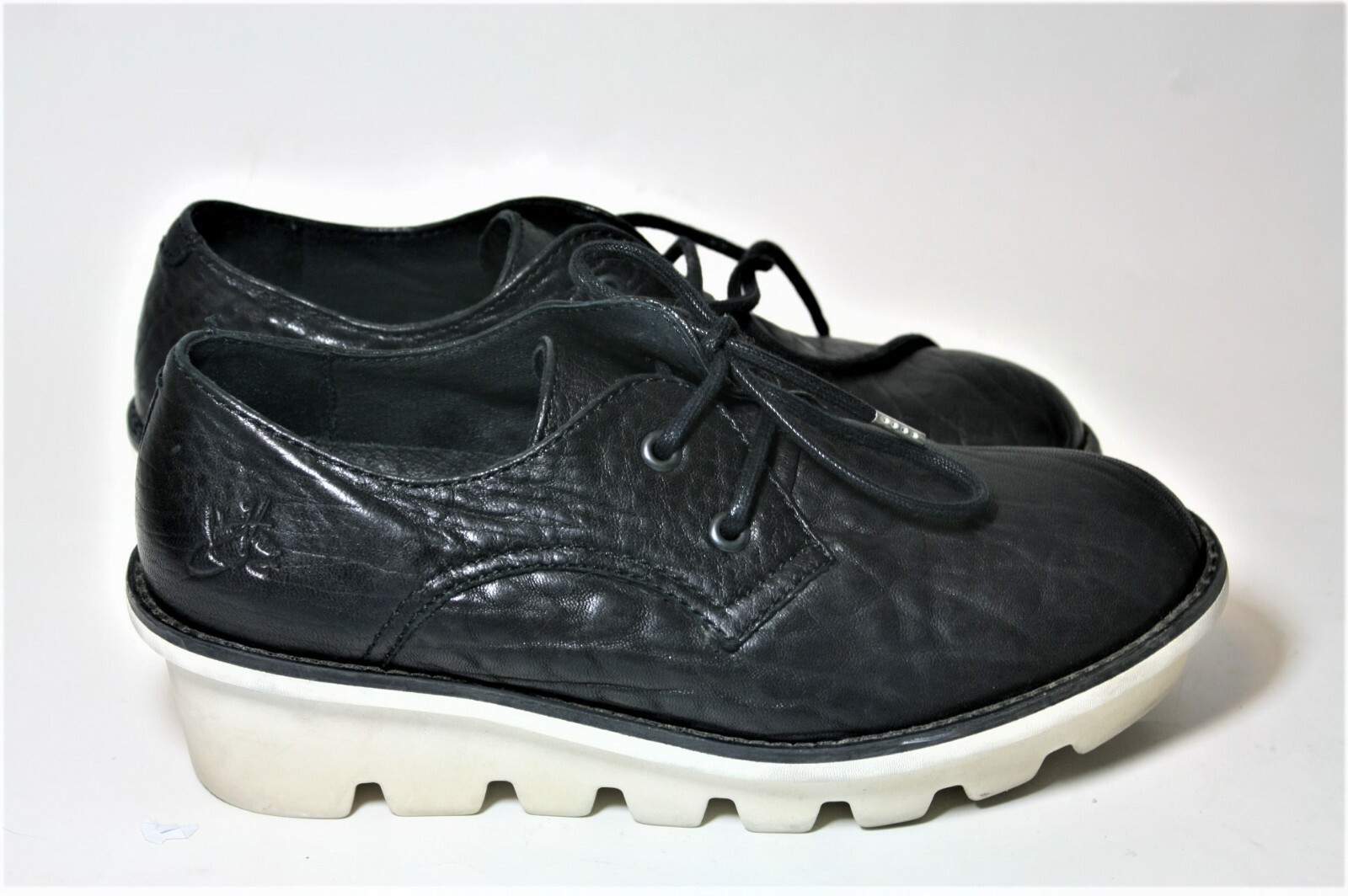 JOHN FLUEVOG SHOES ATV PATROL CHUNKY WEDGE LACE-UP OXFORD BLACK LEATHER ...