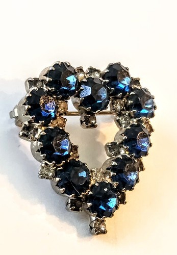 Vintage Austria Blue Rhinestone Crystal Heart Brooch Pin | eBay