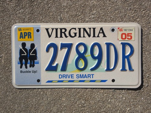 2005 Virginia Drive Smart License Plate VA 2789DR Seat Belts Buckle Up ...