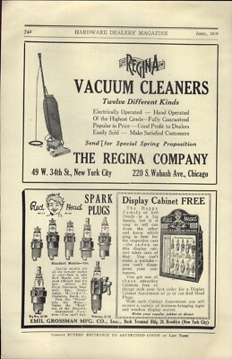 1916 PAPER AD Regina Vacuum Cleaner Red Head Spark Plugs Display | eBay