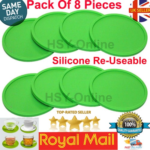 4x 8x Set Silicone Rubber Coasters Non-Slip Cup Drinks Table Round Mats ...