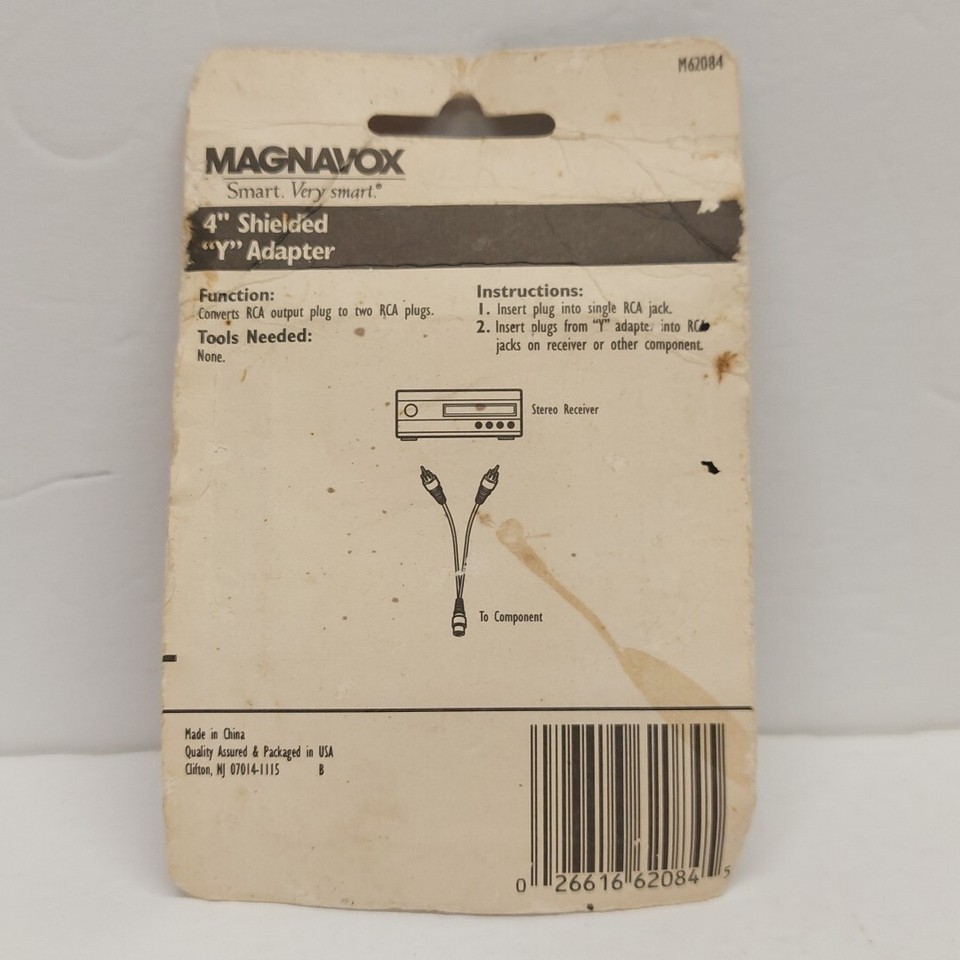 Magnavox 4” Shielded “Y” Adapter Converts One RCA plug to Two RCA plugs ...