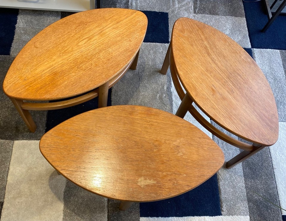 Vintage Nathan Trinity Teak & Glass Coffee Table with 3 Nesting Tables ...