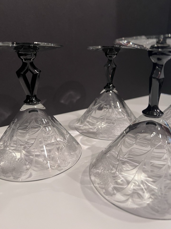 Morgantown Glass Set of 4 VICTORIA REGINA Ebony Open Stem Champagne ...