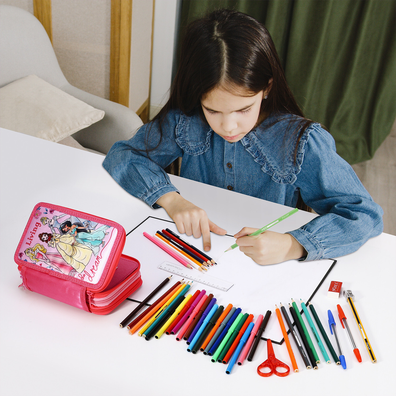 Disney Princess 3 Tier Pencil Case Multi Compartment Colouring Pens ...