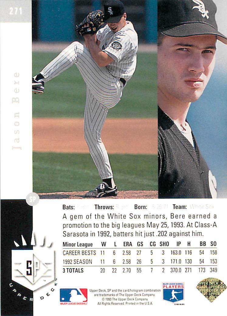 JASON BERE 1993 Upper Deck SP FOIL ROOKIE RC #271 White Sox | eBay