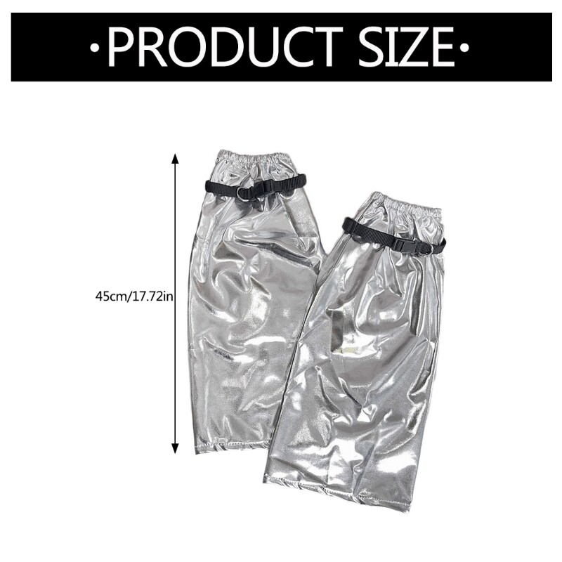 Women Punk Metallic Shining Leg Cover Harajuku Buckled Strap Flared Leg ...