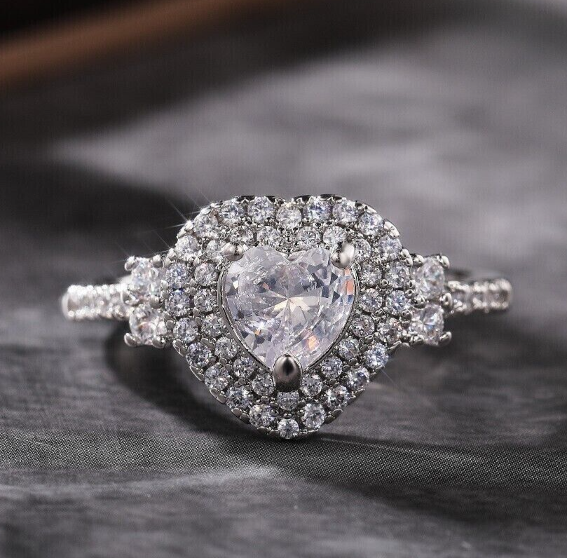 2Ct CZ Pretty Wedding Ring 925 Silver Plated Double Halo Ring For ...