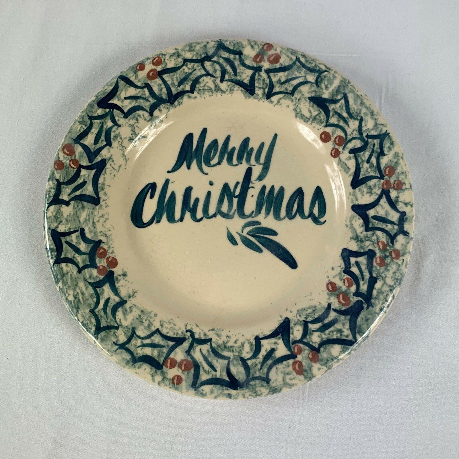 Ellis Prod Pottery Merry Christmas Spongeware Plate 7 7/8 Inches ...