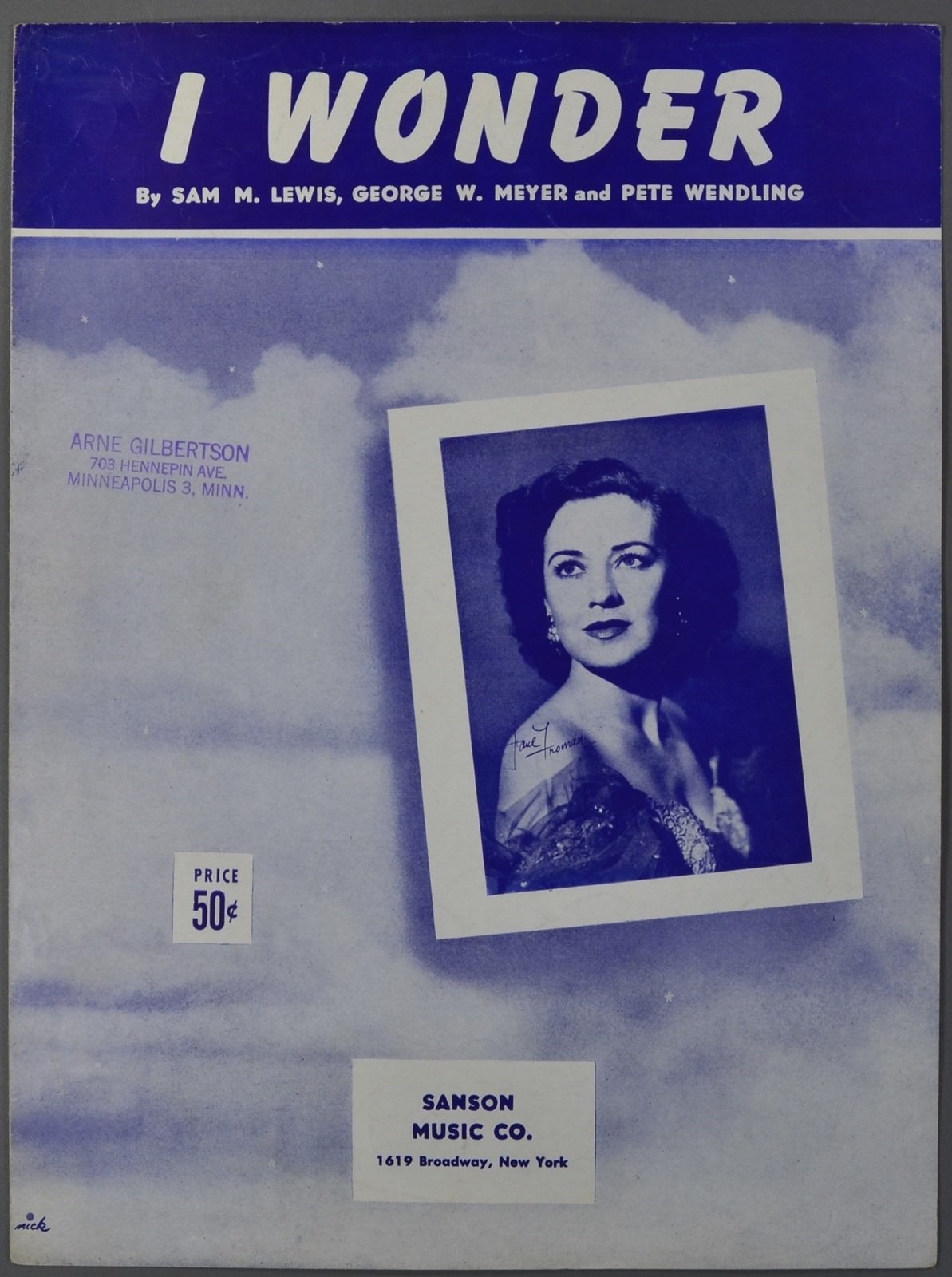 1954 JANE FROMAN Sheet Music I WONDER Lewis Meyer Wendling | eBay
