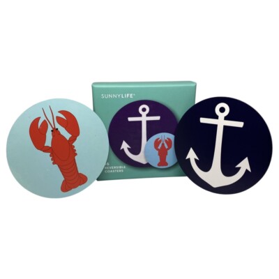Sunnylife Reversible Coastal Coasters - NIB - Lobsters & Anchors - 16 ...
