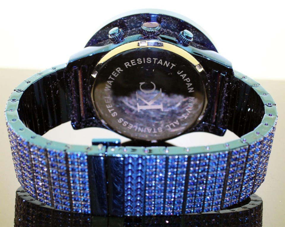 Mens quartz Techno Com Kc 54mm Blue Simulated Diamond Watch rare blue ...