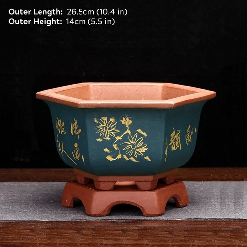 10.4" Large Hexagonal Bonsai Pot w Stand High-Grade Classic Chinese ...