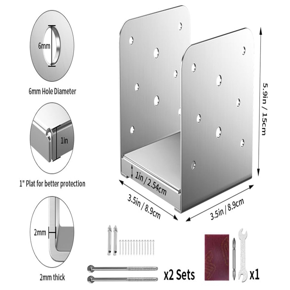 4×4 Post Base Stainless Steel Deck Base Adjustable Post Brackets 2 Pcs ...