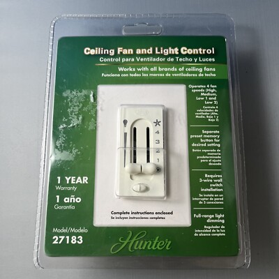 Hunter Ceiling Fan & Light Control Switch 4 Speeds Dimming Easy In 3 ...