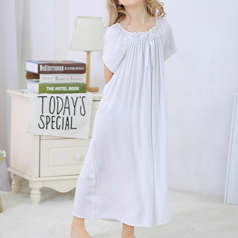 Kids Girls Cotton Nightdress Lace Pajamas Sleepwears Nightgown Short ...