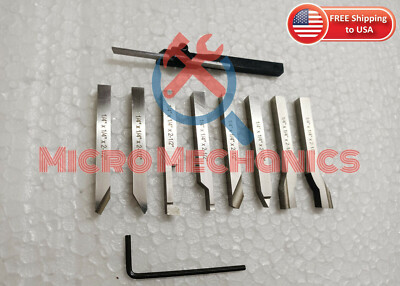1/4" HSS Lathe Pre-Formed Tools Set Of 8 Pieces + Mini Parting Cut Off ...