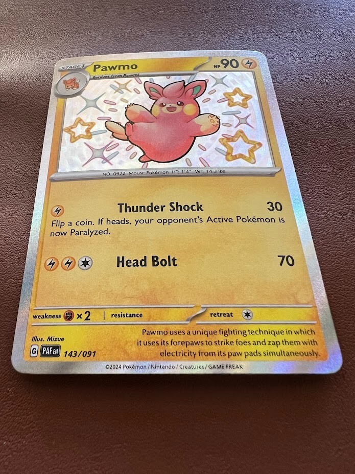 Pawmo 143/091 Paldean Fates Shiny Holo Rare Baby Pokemon Card | eBay