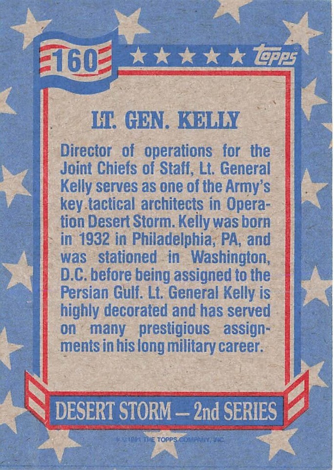 1991 Desert Storm Topps #160 Lt. Gen. Kelly | eBay