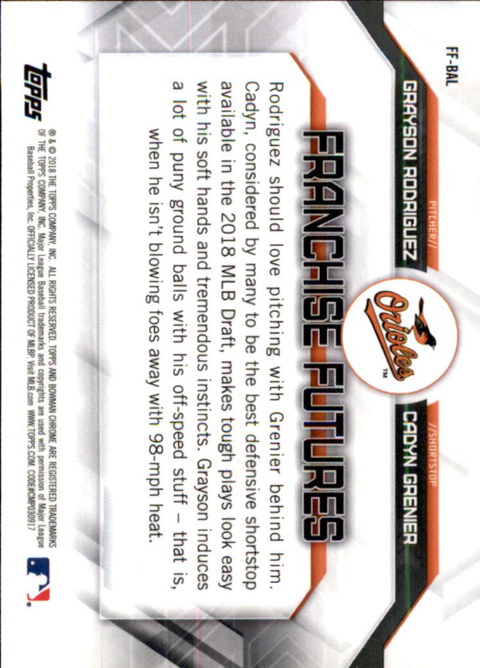 2018 Bowman Chrome Draft Franchise Futures FFBAL Cadyn Grenier Grayson ...