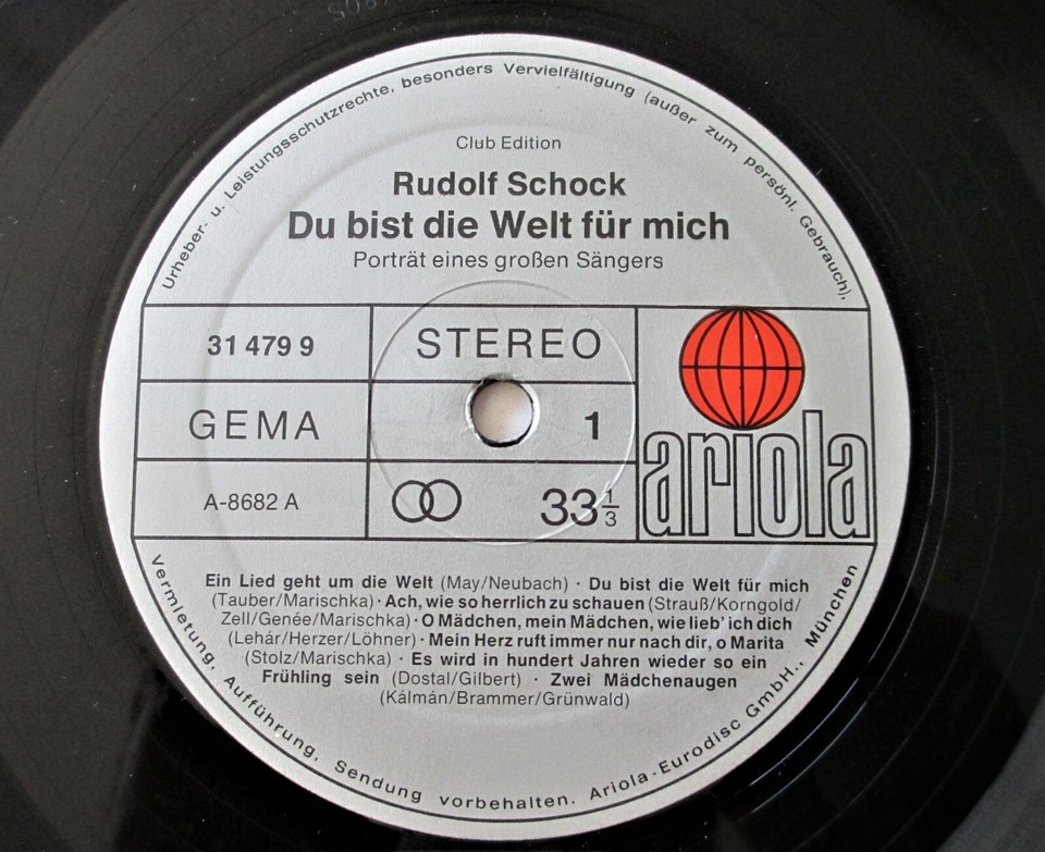 RUDOLF SCHOCK:Du bist die Welt für mich LP Eurodisc Club Ed. - siehe ...