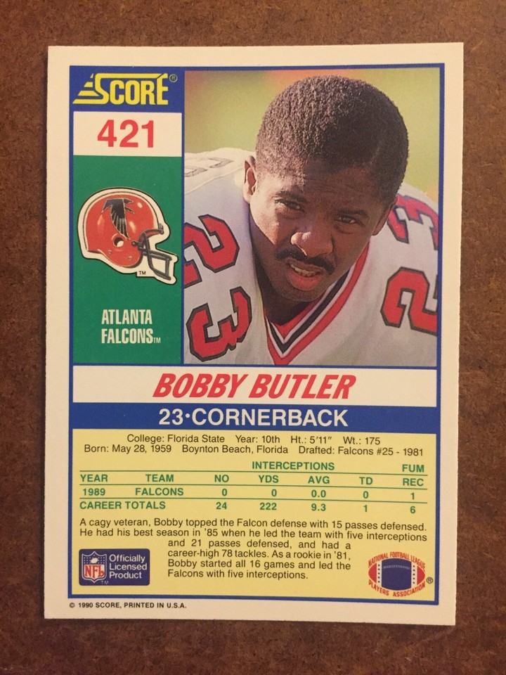 Bobby Butler 421 Score 1990 NFL Football Trading Card | eBay
