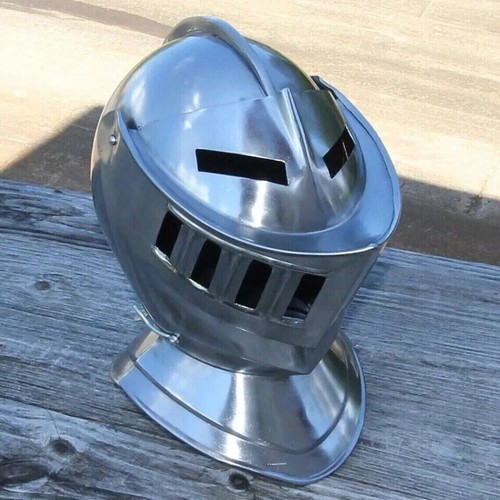 Medieval Renaissance Closed Knight Helmet - Polished 18 Gauge Steel Mid ...
