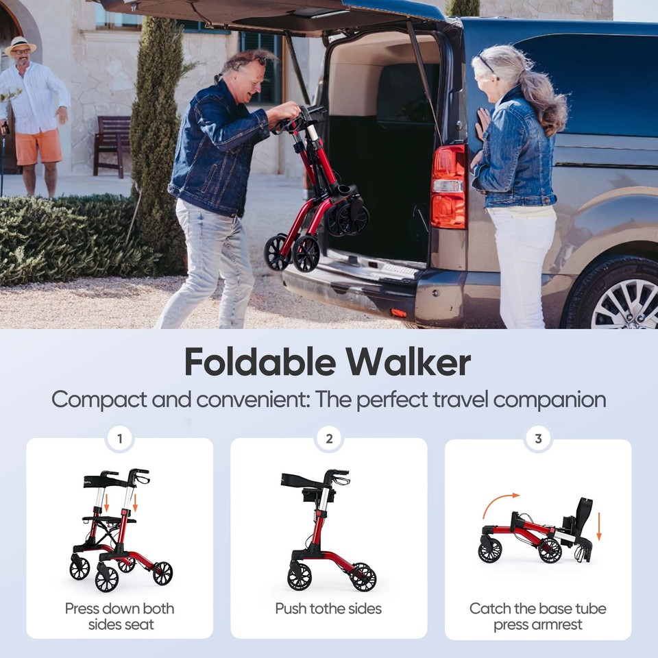 VERPAL Folding Rollator Walker Aluminum Rolling Walker 350LB Capacity 8 ...