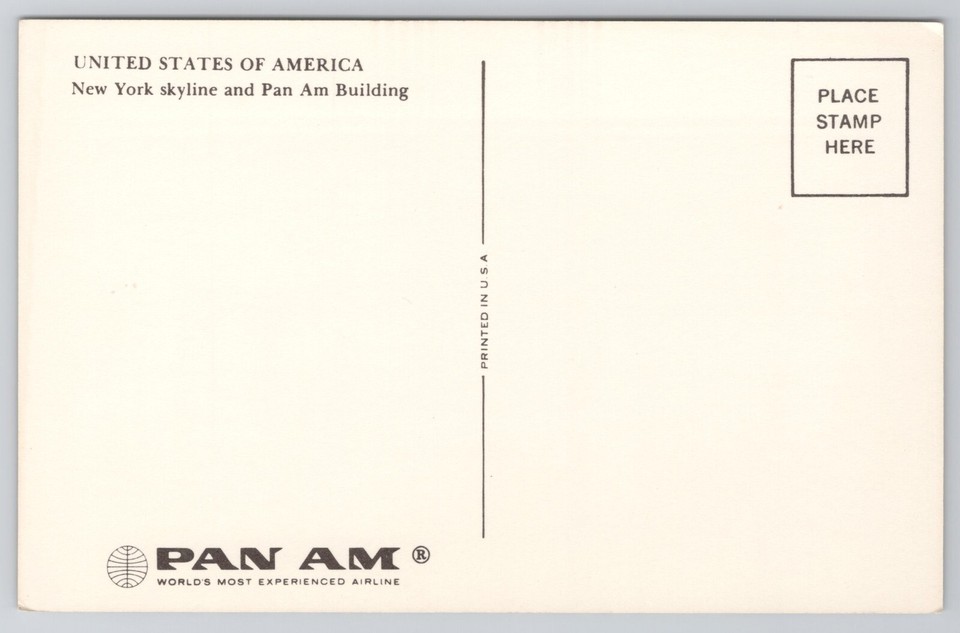 Skyline and Pan Am Building New York City NY Postcard Airline Issued ...