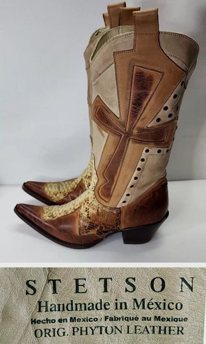 Stetson 9.5 Women's Python Inlay, Cross Cowboy Boots Pointed Toe EUR 43 ...