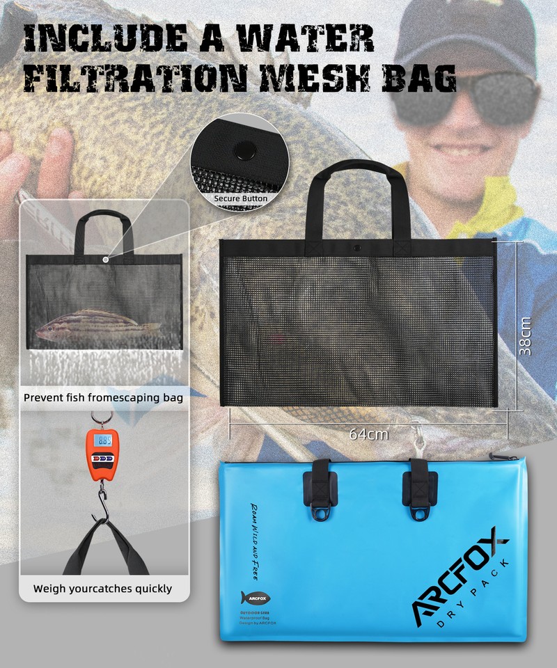 ARCFOX Waterproof Fishing Kill Chiller Bag With Straps Ruler Boat ...