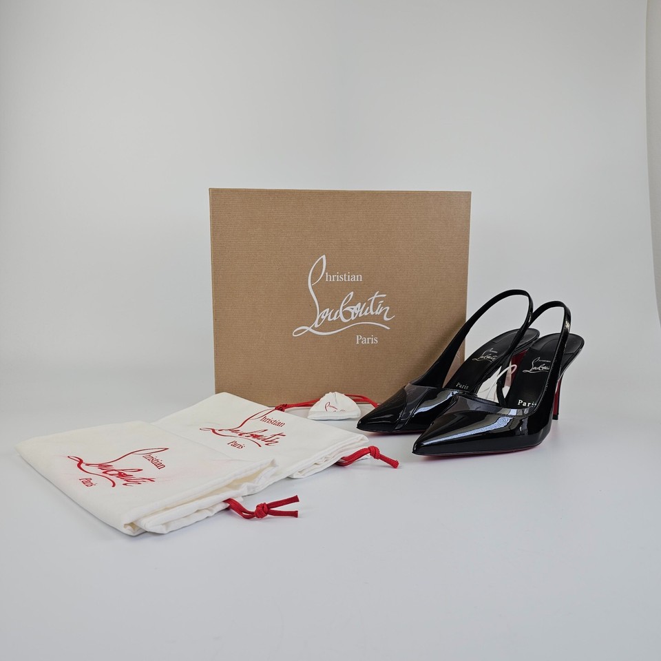 CHRISTIAN LOUBOUTIN Posticha 80mm Black Patent Leather Slingback Pumps ...