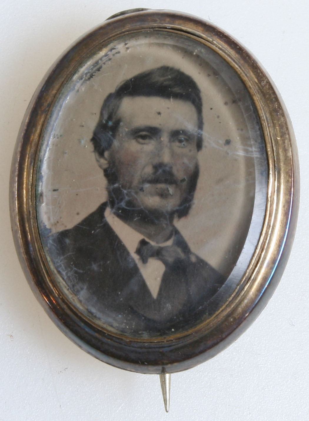 PIN GOLD JEWELRY TINTED TINTYPE: MAN WITH BEARD INITIALS "ADW" ON BACK ...