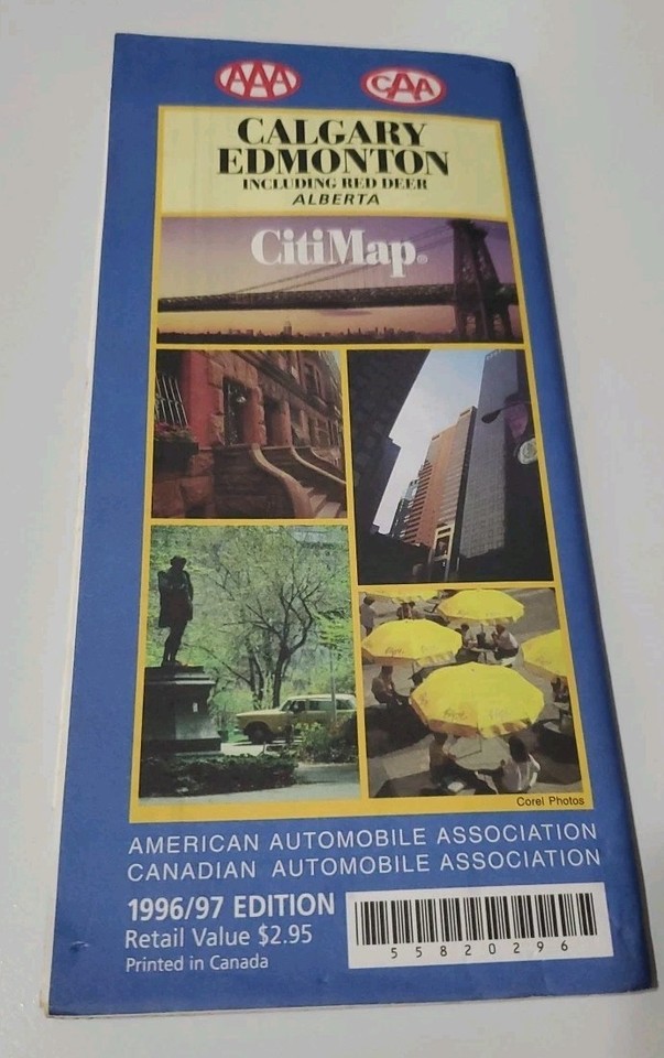 Vintage 1996 AAA CAA Calgary Edmonton Red Deer Road Map Canada Fold Out ...