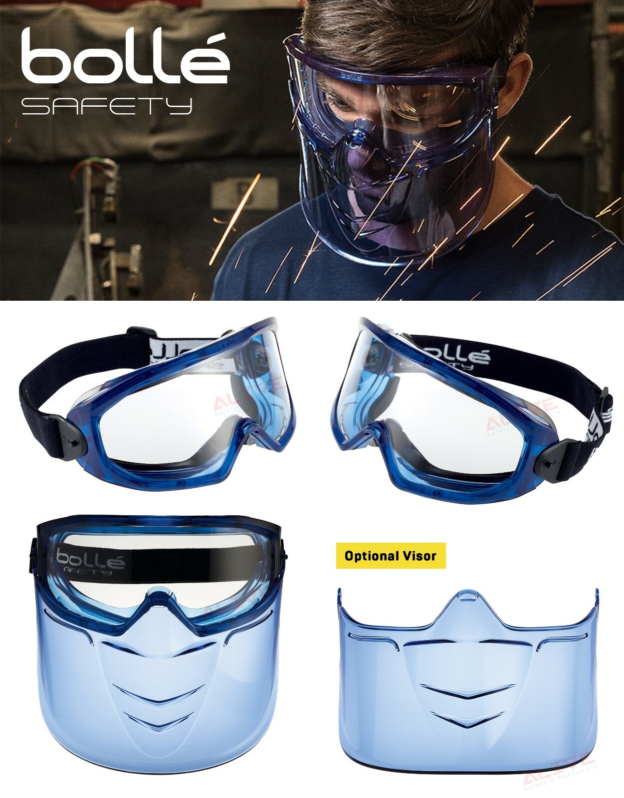 Bolle Safety Goggles Glasses Various SUPERBLAST Fit Over Prescription ...