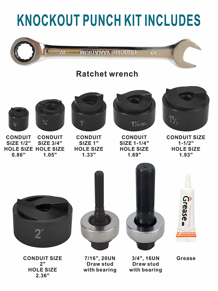 Manual Knockout Punch Kit, Heavy Duty Metal Sheet Knock Out Box Hole ...