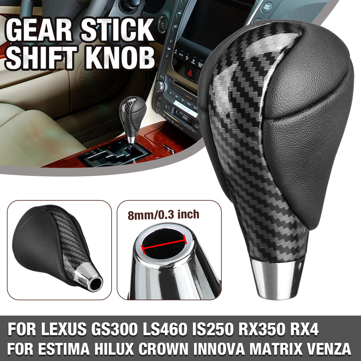 Black Carbon Fiber Look Gear Shift Knob For Toyota Lexus GS300 LS460 ...