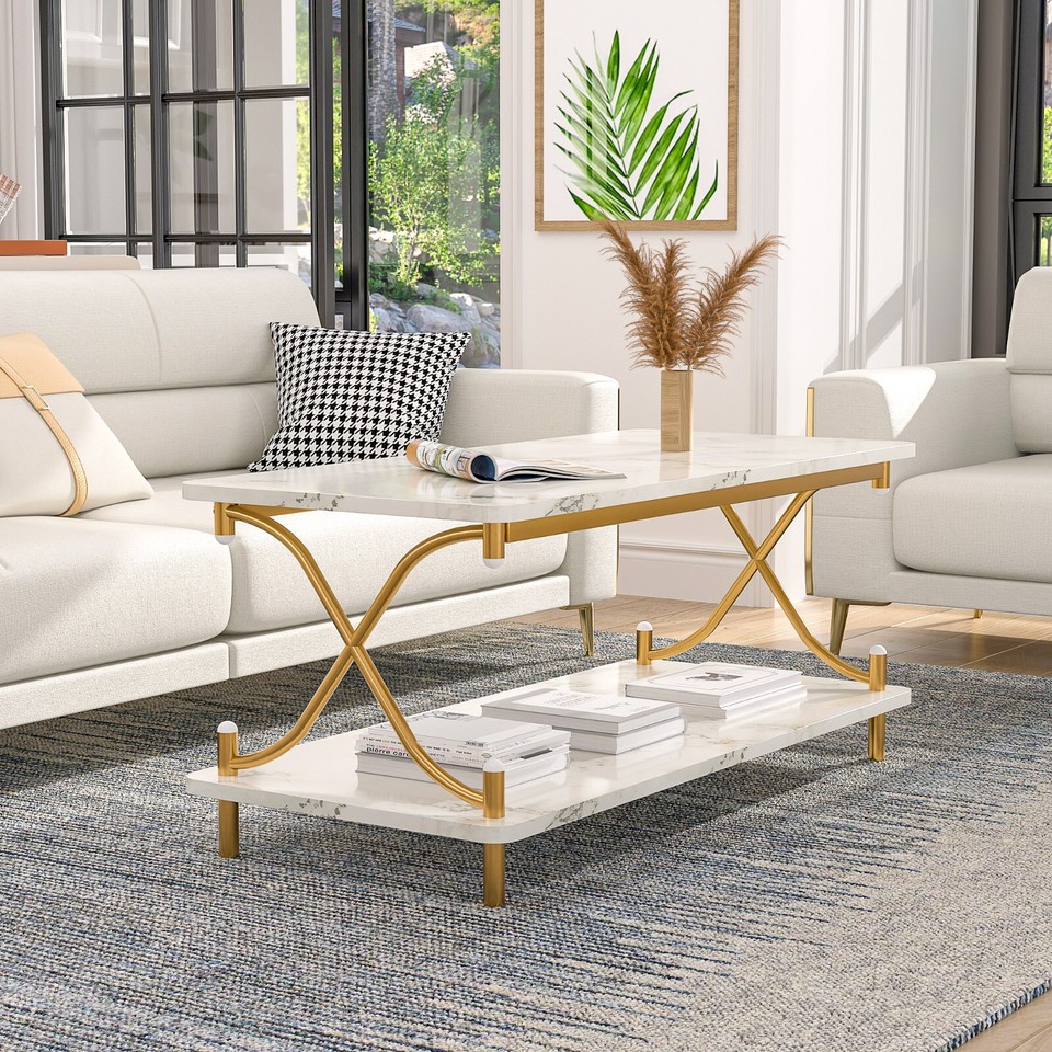 Coffee Tea Table Center Console Table With Wood Storage Shelf For ...