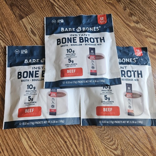 3 Bags Bare Bones Bone Broth Instant Powdered Beef 10g Protein Grass Fed 850005324027| eBay