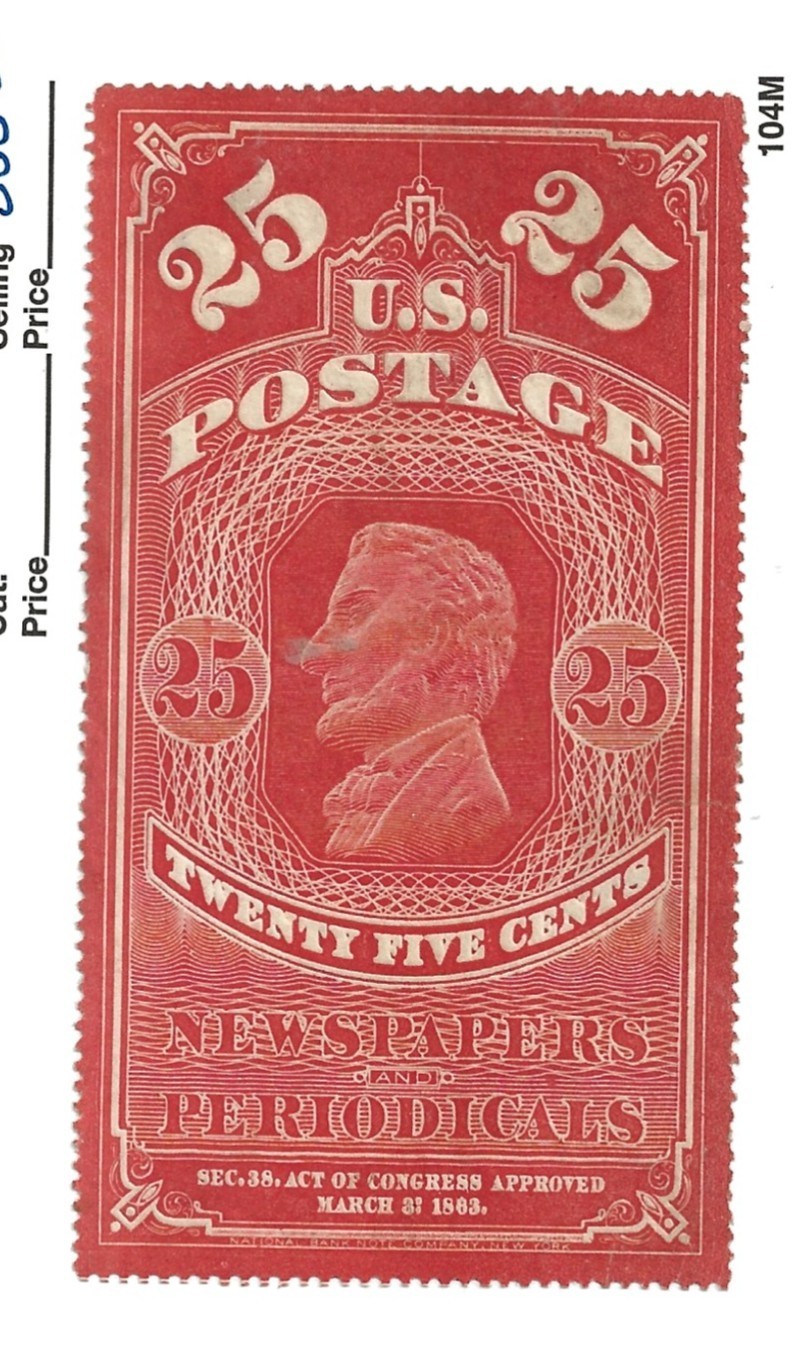 U S Stamps Newspapers/Periodicals Scott PR7 twenty five cents NGAI cv ...