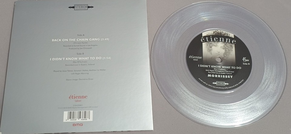 MORRISSEY - BACK ON THE CHAIN GANG CLEAR VINYL UK RELEASE 7 INCH SINGLE ...