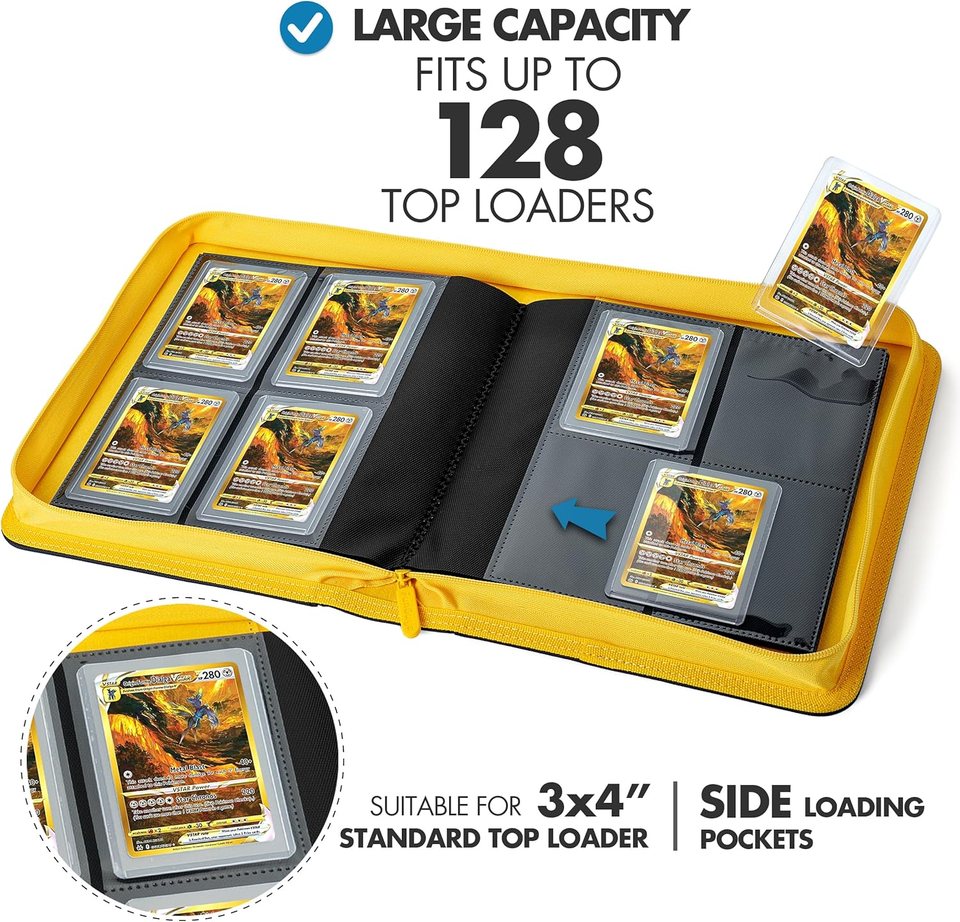 Toploader Binder – 4 Pocket Trading Card Binder for 128 Top Loaders ...