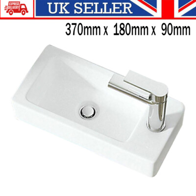Small Compact Bathroom Cloakroom Hand Wash Basin Sink Ceramic Wall Hung ...