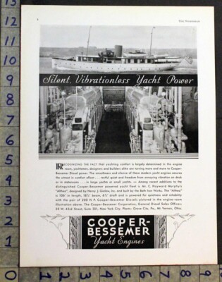 1931 COOPER-BESSEMER ALTHEA YACHT ENGINE MARINE NAUTICAL INSERT PHOTO ...