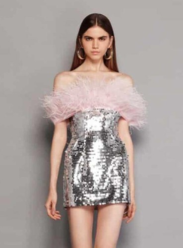Women's Sexy Sequin Off Shoulder Ostrich Feather Bodycon Evening Party ...