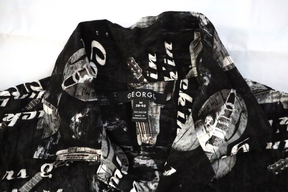 George Button Front Short Sleeve Rock & Roll Cars Guitars shirt size M ...